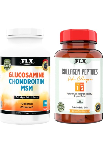 Flx Glukosamin Kondroitin Msm Kolajen Vitamin D 180 Tablet & Balık Kollajeni Tip 1-3 Collagen 60 Tablet Flx Glukosamin Kondroitin Msm Kolajen Vitamin D 180 Tablet & Balık Kollajeni Tip 1-3 Collagen 60 Tablet