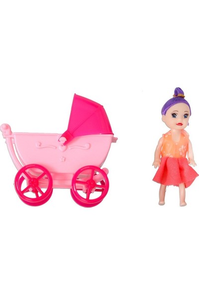Heticaret Oyuncak Bebekli Yataklı Puset - 15 cm Çocuk Puset