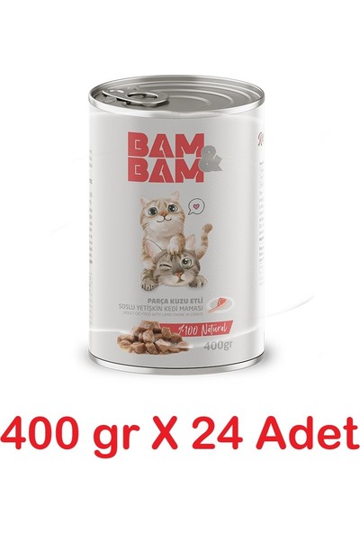 Bam&Bam Kuzu Etli Yetişkin Kedi Konservesi 400 gr x 24 Adet