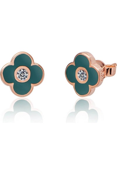 Coşar Silver Rose Altın Kaplama Yeşil Mineli 4 Yapraklı Yonca Gümüş Küpe Coşar Silver Rose Altın Kaplama Yeşil Mineli 4 Yapraklı Yonca Gümüş Küpe