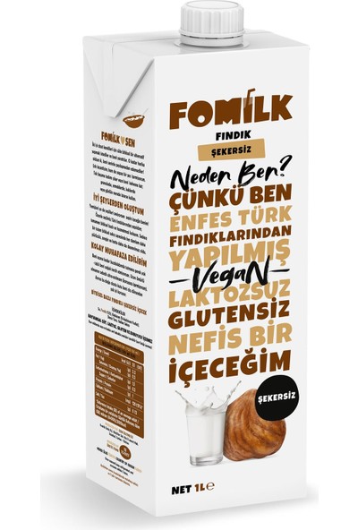 Fomilk Fındık Şekersiz 1 Lt.