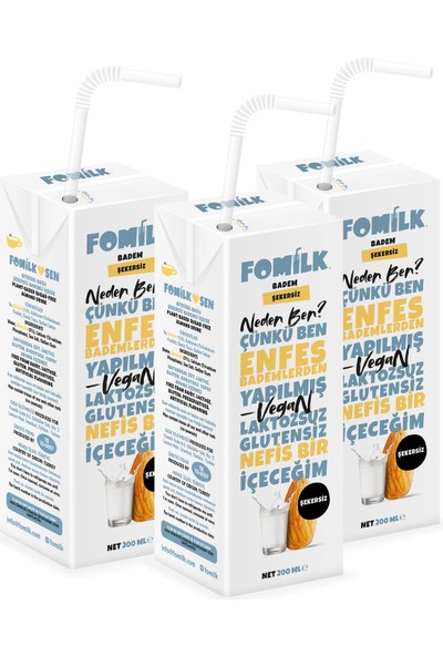 Fomilk Badem Şekersiz 200 ML x 3
