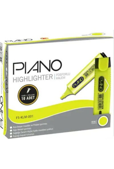 Piano Fosforlu Kalem Sarı 10'lu