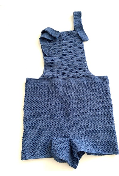 Pafuli El Örgüsü Silk Effect Askılı Şort Tulum Lacivert