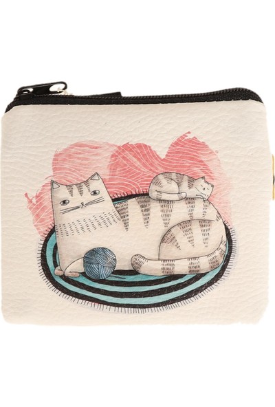 Cetinaccessories Yatan Kedi Yavrulu Tasarımlı Süet Bozuk Para Cüzdanı