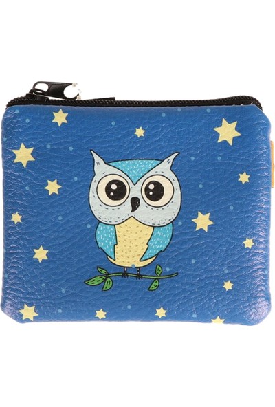 Cetinaccessories Mavi Baykuş Tasarımlı Süet Bozuk Para Cüzdanı