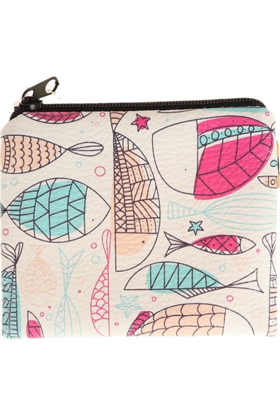 Cetinaccessories Renkli Balık Tasarımlı Süet Bozuk Para Cüzdanı