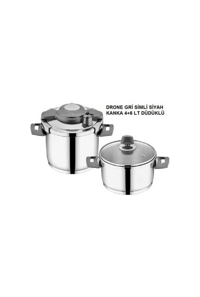 Aryıldız Drone Gri Simli Siyah Kanka 4+6 lt. Düdüklü Tencere