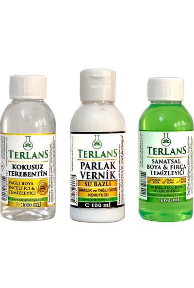 Terlans Yağlı Boya Yardımcı Malzemeler Terebentin - Vernik - Boya Temizleyici 3 x 100 ml Terlans Yağlı Boya Yardımcı Malzemeler Terebentin - Vernik - Boya Temizleyici 3 x 100 ml