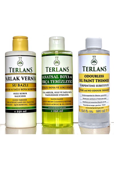 Terlans Yağlı Boya Yardımcı Malzemeler Terebentin - Vernik - Boya Temizleyici 3 x 250 ml Terlans Yağlı Boya Yardımcı Malzemeler Terebentin - Vernik - Boya Temizleyici 3 x 250 ml