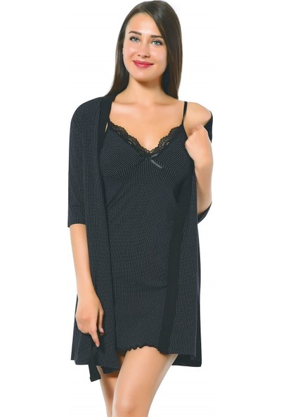 Akbeniz Bayan Siyah Gecelik Sabahlık Takım 1297 Akbeniz Bayan Siyah Gecelik Sabahlık Takım 1297