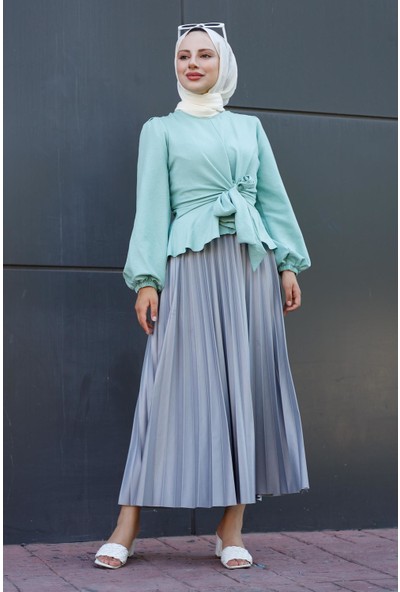 Meqlife Piliseli Tek Renk Etek - Gri