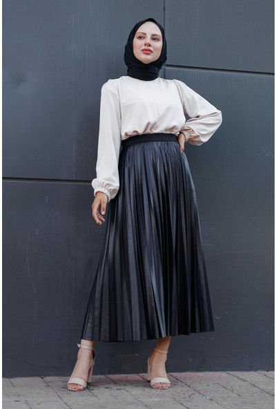 Meqlife Piliseli Tek Renk Etek - Siyah