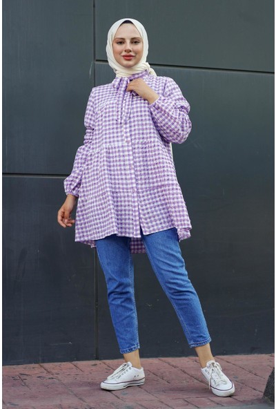 Meqlife Pötikareli Gömlek - Lila