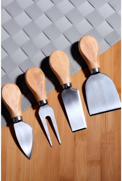 Zuzu Made Bambu Saplı 4'lü Çelik Peynir Bıçak Servis Seti