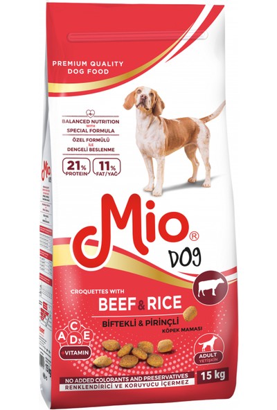 Mio 15 kg - Biftekli ve Pirinçli Yetişkin Köpek Maması
