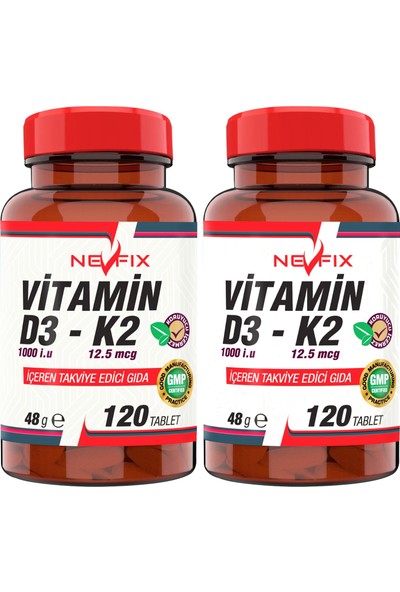 Nevfix Vitamin D3-Vitamin K2 ( 2 Kutu 120 Tablet ) Nevfix Vitamin D3-Vitamin K2 ( 2 Kutu 120 Tablet )