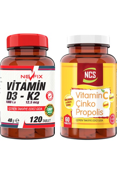 Nevfix Vitamin C Çinko Propolis 60 Tablet Vitamin D & Vitamin D3-K2 120 Tablet Nevfix Vitamin C Çinko Propolis 60 Tablet Vitamin D & Vitamin D3-K2 120 Tablet
