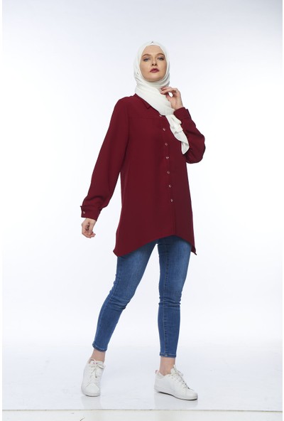 My Veil Kadın Yanları Asimetrik Kesim Düğmeli Tunik Gömlek