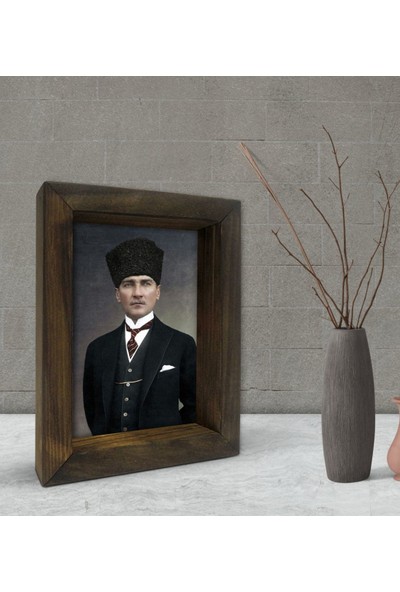 Bk Gift Atatürk Tasarımlı Dekoratif Doğal Masif Ahşap Çerçeve 15 x 20 Cm-21