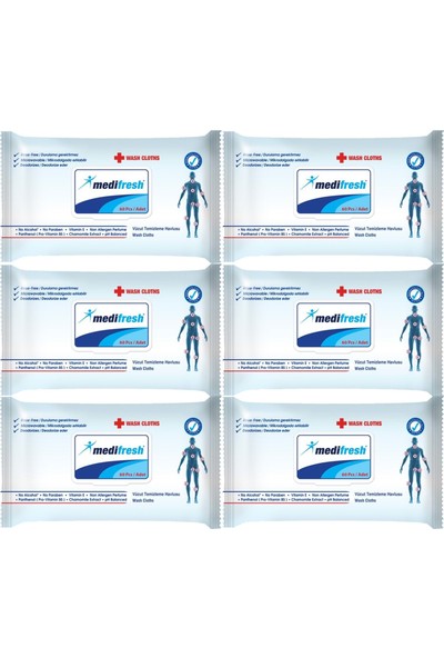 Medifresh Yetişkin Hasta Vücut Temizleme Mendil-Havlusu 60 Yaprak (6 Lı Set) Plastik Kapaklı Medifresh Yetişkin Hasta Vücut Temizleme Mendil-Havlusu 60 Yaprak (6 Lı Set) Plastik Kapaklı