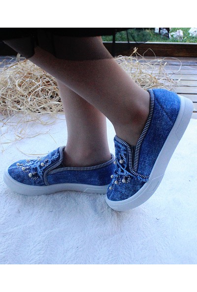Sonex Mavi Kot Incili Kız Çocuk Babet Günlük Ayakkabı