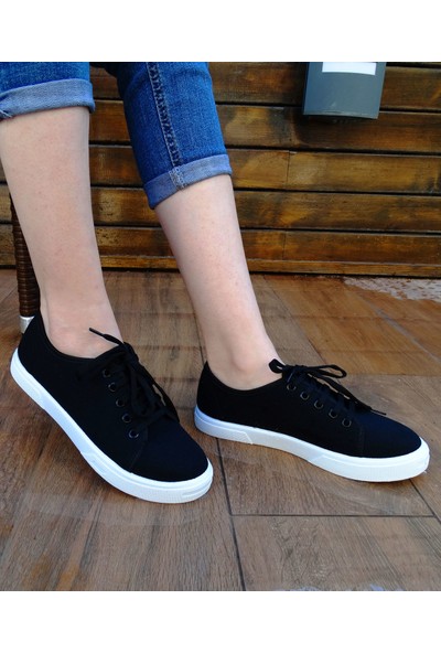 Sonex Siyah Keten Sneaker Kadın Spor Ayakkabı