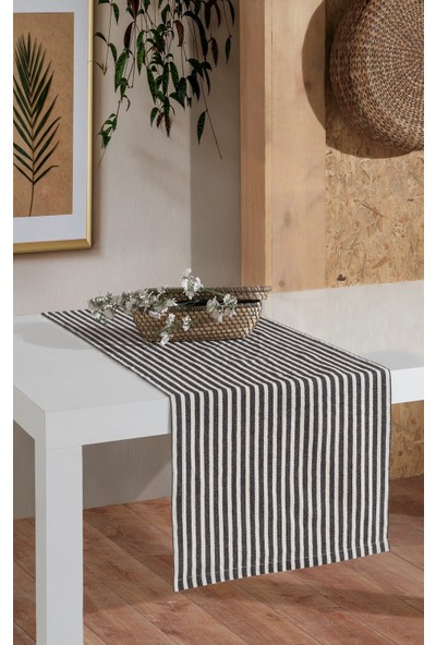 Wellstil Siyah Çizgili Otantik Keten Runner Wellstil Siyah Çizgili Otantik Keten Runner