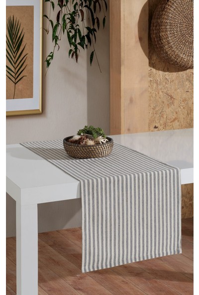 Wellstil Gri Çizgili Otantik Keten Runner Wellstil Gri Çizgili Otantik Keten Runner
