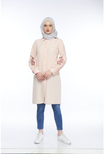 My Veil Uzun Gömlek.nakış Işlemeli Kollu. Düğmeli Önü Açık