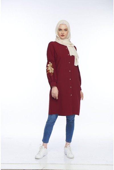 My Veil Uzun Gömlek.nakış Işlemeli Kollu. Düğmeli Önü Açık