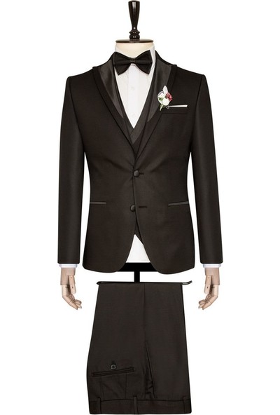 Süvari Yelekli Siyah Slim Fit Damatlık Takım Elbise