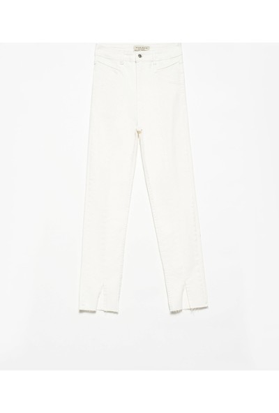 Dilvin 4336 Önü Dikişli Pamuklu Pantolon-Beyaz Dilvin 4336 Önü Dikişli Pamuklu Pantolon-Beyaz