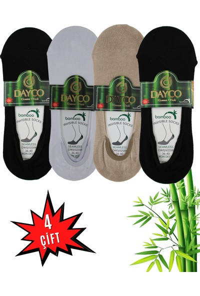 Dayco Bayan Bambu Premium Babet Çorap 4'lü Set (Siyah,bej,beyaz)