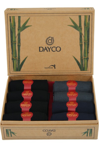 Dayco Premium Bambu Yazlık Çorap 8'li Set Kraft Kutulu (4 Siyah, 2 Lacivert, 2 Füme)