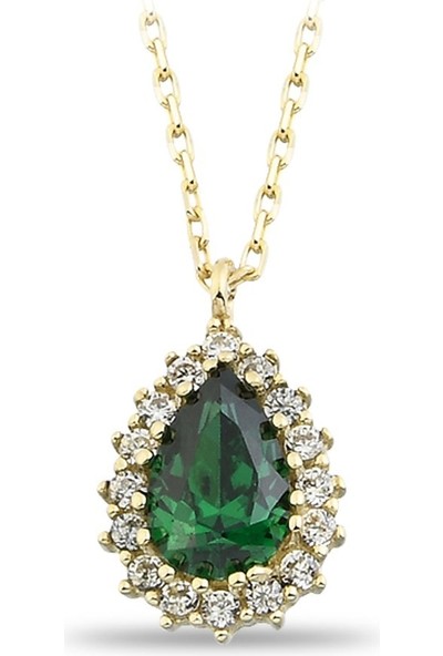 Bilun Gold Damla Taş Vintage 14K Altın Kolye