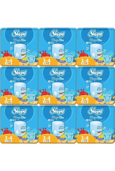 Sleepy Mayo Bebek Bezi Beden:3-4 (4-14 kg) Maxi 180'li