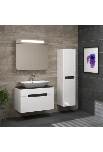 Alfa Banyo Valencia (80+35) 115 cm Boy Dolaplı Lüx Banyo Takımı