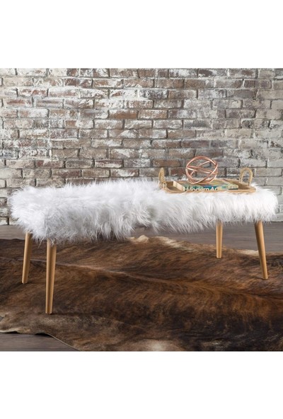 Ünüvar Konsept Peluş Puf Bench Ahşap Ayak - Beyaz Ünüvar Konsept Peluş Puf Bench Ahşap Ayak - Beyaz