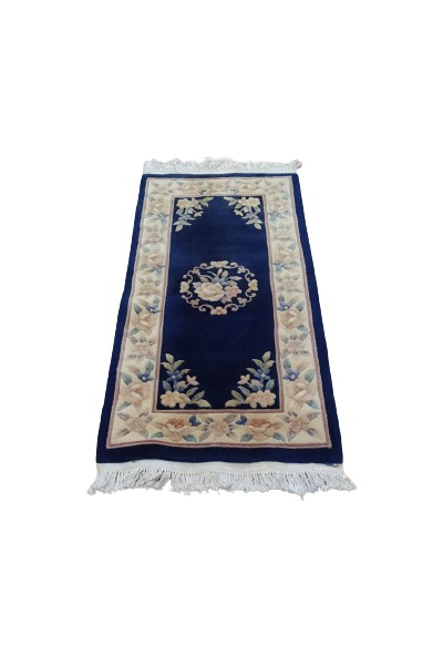 Halıcım FT El Dokuma Modern Küçük Çiçekli Kabartmalı Lacivert Çin Kabartma Halısı