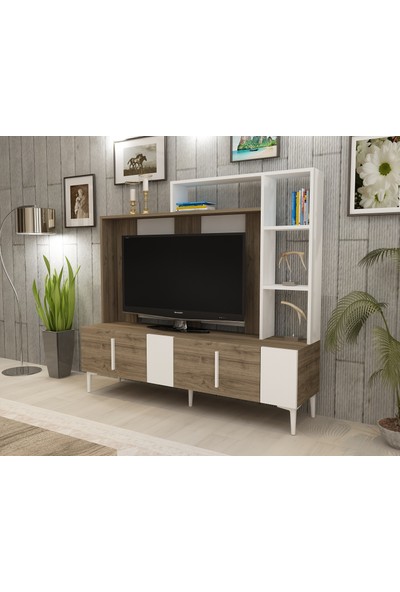 Demonte Dekor Malta Tv Ünitesi Ceviz-Beyaz