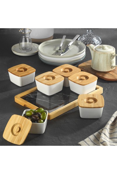 Fecra By Bambum Limbo 13 Parça Bambu Kapaklı Kahvaltı Seti