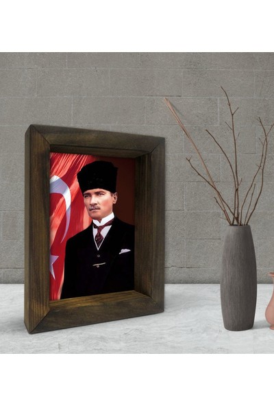 Bk Gift Atatürk Tasarımlı Dekoratif Doğal Masif Ahşap Çerçeve 15 x 20 cm-23 Bk Gift Atatürk Tasarımlı Dekoratif Doğal Masif Ahşap Çerçeve 15 x 20 cm-23