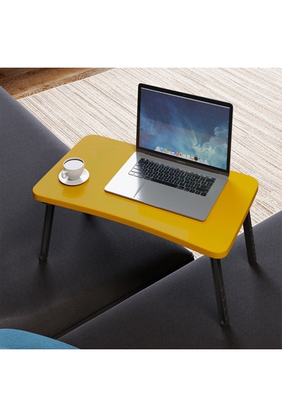 İntergo Renkli Laptop Sehpası Katlanabilir Yatak Koltuk Üstü Kahvaltı Bilgisayar Sehpası Sarı