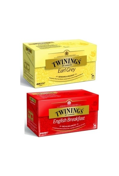 Twinings English Breakfast 25'li Poşet Çay & Twinings Earl Grey 25'li Poşet Çay Twinings English Breakfast 25'li Poşet Çay & Twinings Earl Grey 25'li Poşet Çay