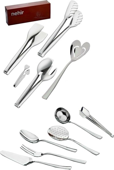 Nehir Çelik 11 Parça Spatula Kaşık Kevgir Kepçe Izgara Şeker Makarna Pasta Maşa Takımı Seti Nehir Çelik 11 Parça Spatula Kaşık Kevgir Kepçe Izgara Şeker Makarna Pasta Maşa Takımı Seti