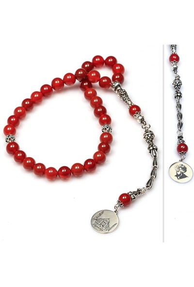 Tesbihcibaba Ayasofya-Gümüş Tasarım Akik Taşı Tesbih TB8112