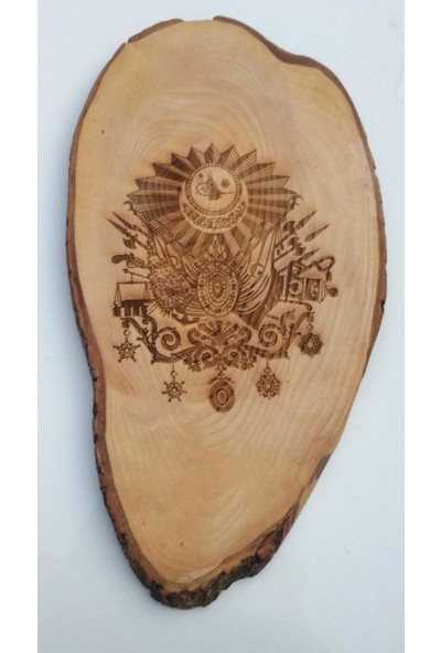 Guncesin Doğal Ağaç Dilim Üzerine Lazer Yakma Osmanlı Tuğrası