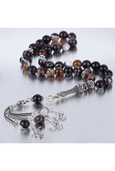 Tesbihcibaba Gümüş Üçhilal Tasarım Göz Akik Taşı Tesbih TB4047 Tesbihcibaba Gümüş Üçhilal Tasarım Göz Akik Taşı Tesbih TB4047