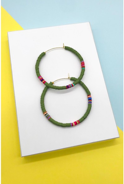 TOPSHOP Time El Yapımı Yeşil Renkli Çiftli Halka Fimo Kadın Küpe